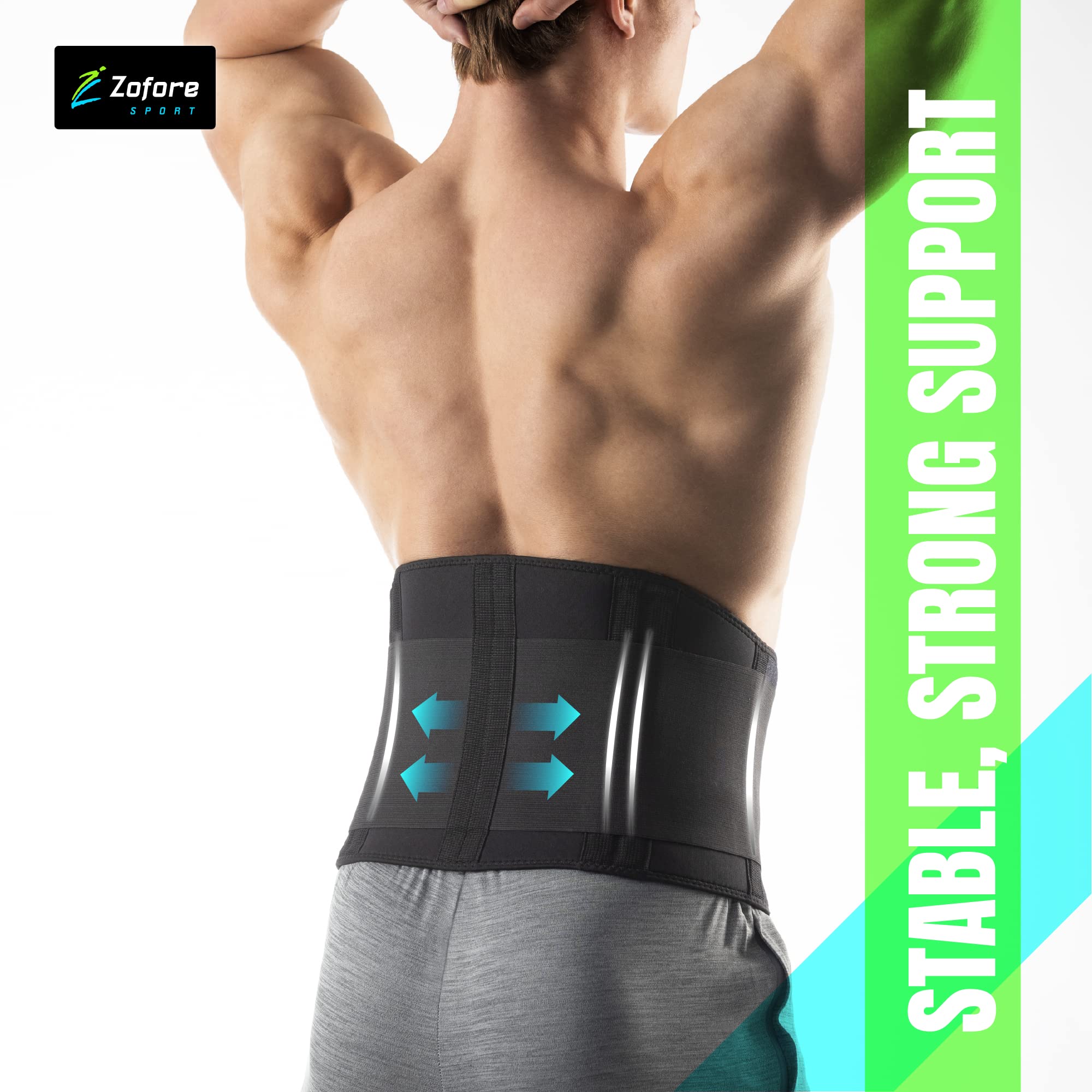 Back Brace Support Belt for Lower Back Pain by Zofore - L/XL - Sciatica, Herniated Disc, and Injury Recovery, Supportive Compression with Lumbar Support Strips for Men Women, Breathable Neoprene