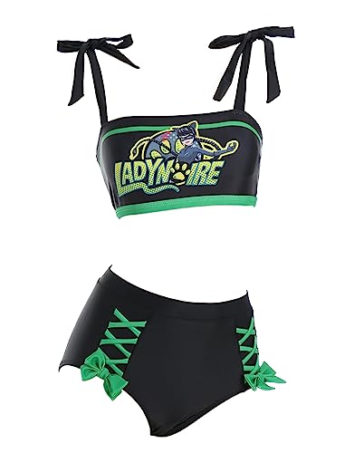 Miraculous Women's Lady Noir Beach Shoulder Straps Tie Top with High-Waist Bottom Bikini Set Swimsuit Bathing Suit (as1, Alpha, l, Regular, Regular, Black)