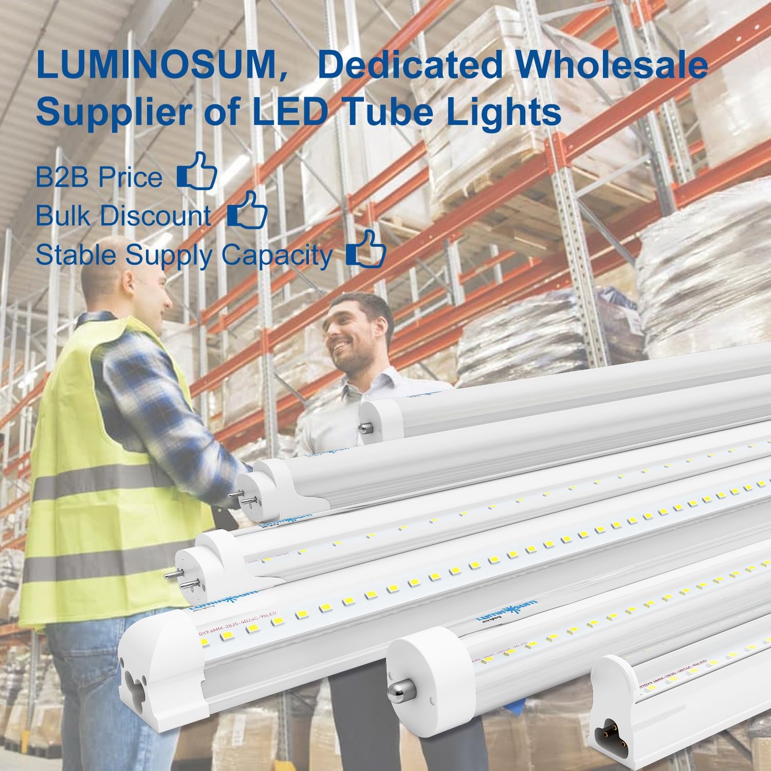 LUMINOSUM LED Shop Light 6ft, 42W LED Tube Light Fixture, Clear Cover Daylight 5000K, V-Shaped Integrated Fixture for Cooler Door Lighting, 20-Pack