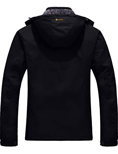 GEMYSE Men's Waterproof Ski Snow Jacket Insulated Winter Windproof Fleece Jacket with Hood (Black,Medium)