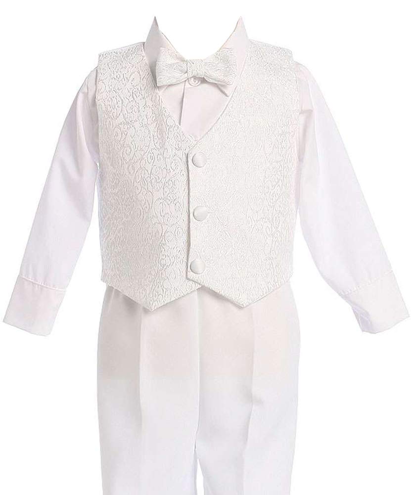 White Boys Embroidered Jacquard Christening Baptism or Wedding Vest Set - Size 3T