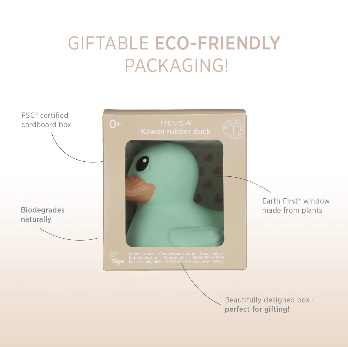 HEVEA Kawan Mini Rubber Duck - 100% Natural Rubber Baby Bath Toy - Eco Friendly, Perfect for Playing, Teething, and Bathing - Mold Free Bath Toys - Dusty Mint