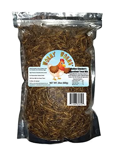 Wormy Worms Mother Clucker's Eggcellent Treat Mix for Chickens w/ Dried Mealworms Crickets Silkworm Pupae Locusts Superworms River Shrimp (1.5 LB)