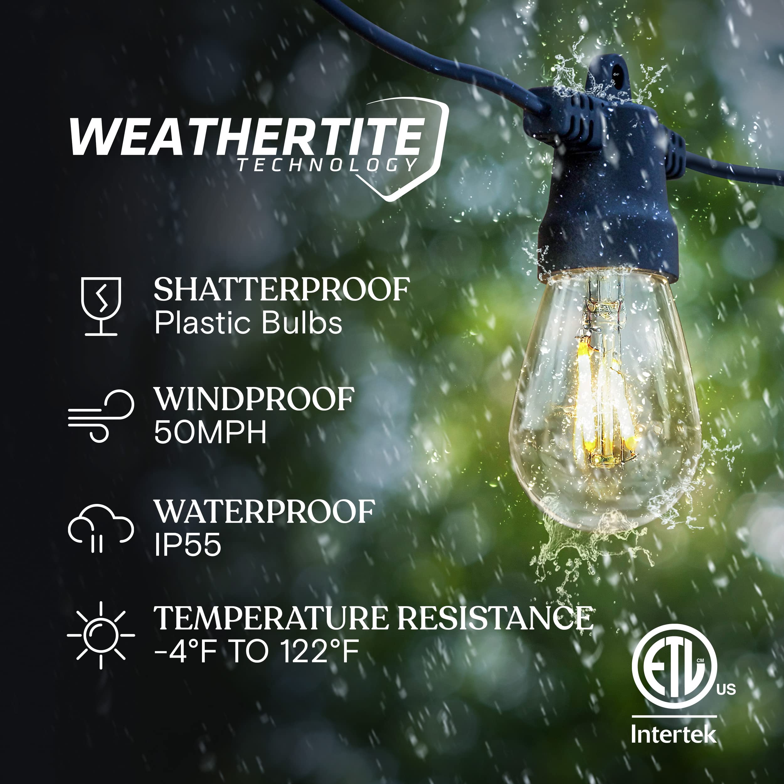 Brightech Ambience Pro β Solar Power Remote Control Outdoor String Lights with Edison Bulbs β Shatterproof, Commercial Grade LED Waterproof Patio Lights, Christmas β 1W 15 Bulbs, 3,000K, 48 ft