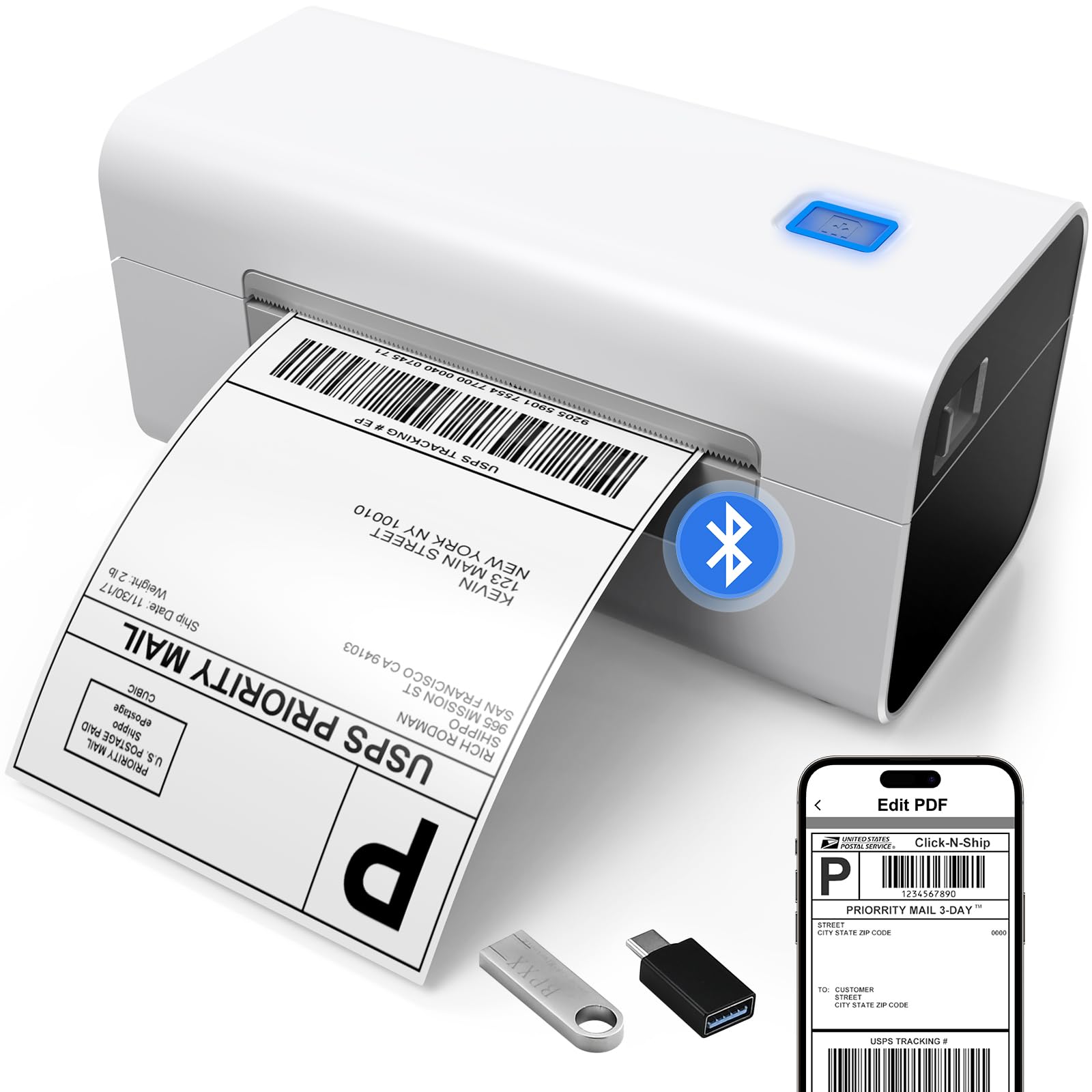 BPXX Bluetooth Thermal Label Printer, Wireless 4×6 Shipping Label Printer for Small Business, Label Printer Support Android/iPhone/Windows, Compatible with Shopify, Ebay, USPS, Amazon, Etsy, D465B