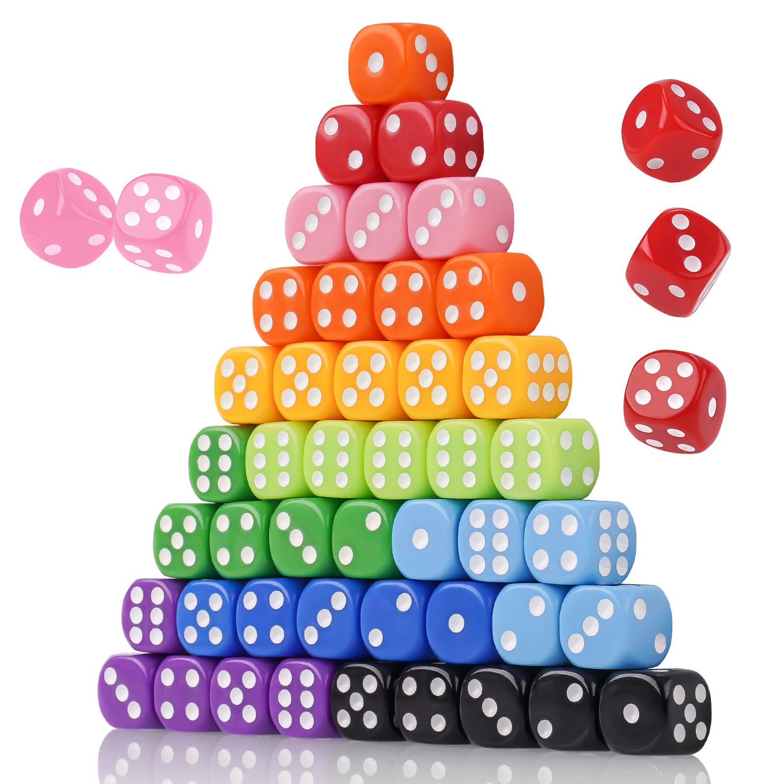 NiToy Game Dice Set 16MM 50PCS 6-Sided Solid Vintage Colors Standard Round Corner Dices for Board Game, Party, Holidays, Family Game, Math Teaching Tool Classroom Accessories RPG Dice (10 Mix Colors)
