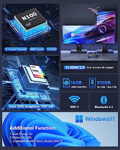 KAMRUI AK2 Plus Mini PC, Intel 12th Gen Alder Lake- N100(up to 3.4GHz) Mini Tower Computer, 16GB DDR4 RAM 500GB SSD Mini Computer Windows 11 Support 4K HD/WiFi 5/BT4.2/Gigabit Ethernet for Home/Office