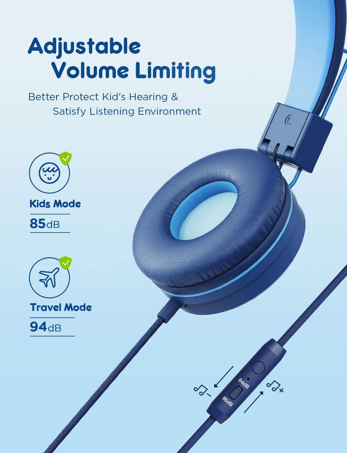 iClever [2 Pack] Kids Headphones with Microphone for Online Schooling - Safe Volume Limited 85dB/94dB, Adjustable Foldable Headphones for Girls/Boys/Airplane/Computer/Laptop