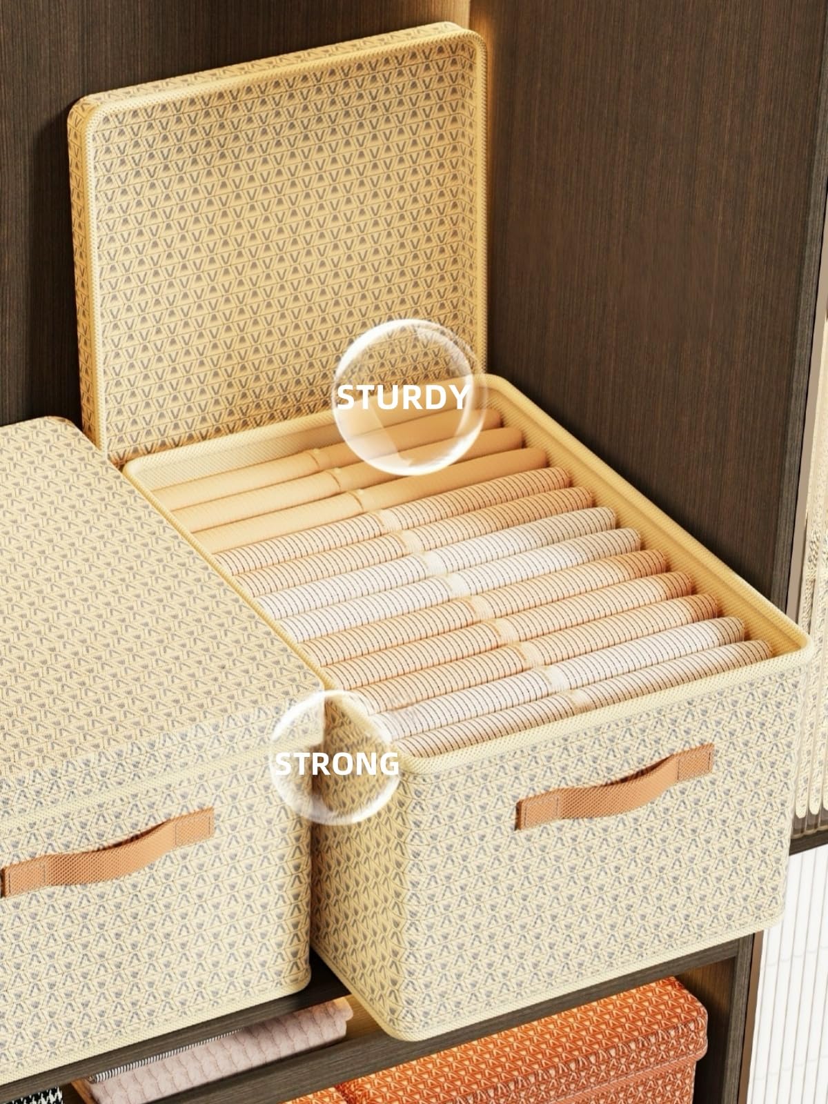COAINNER Stackable Fabric Cube Storage Bins with Lids, 17-Inch Non-Woven Shelf Organizer Closet Storage Box for Clothes, Sweater, Blanket (Beige, Large)