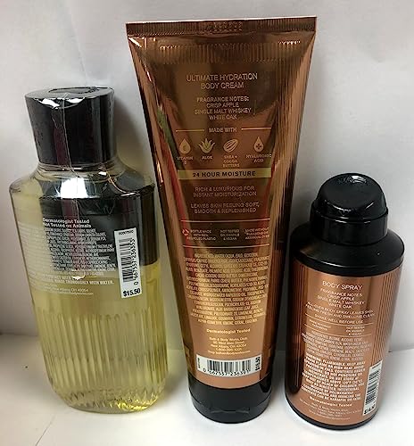 Bath & Body Works - Whiskey Reserve β For Men - 3 pc Bundle - 3-in-1 Hair, Face & Body Wash, Deodorizing Body Spray and Ultimate Hydration Body Cream β 2021