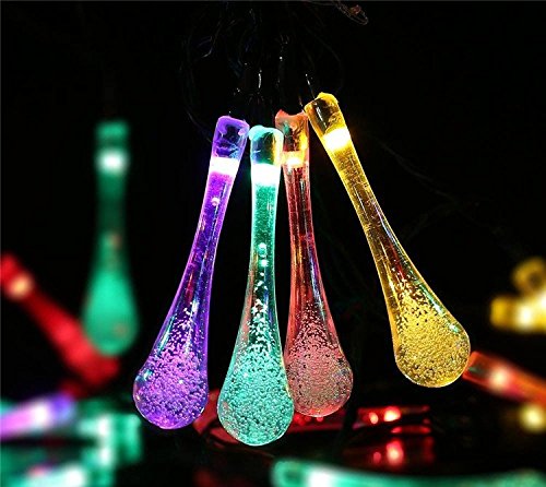 KORADA Solar Strings Lights, 20 Feet 30 LED Water Drop Solar Fairy Lights, Waterproof Lights for Garden, Patio, Yard, Home, Parties- Multi Color