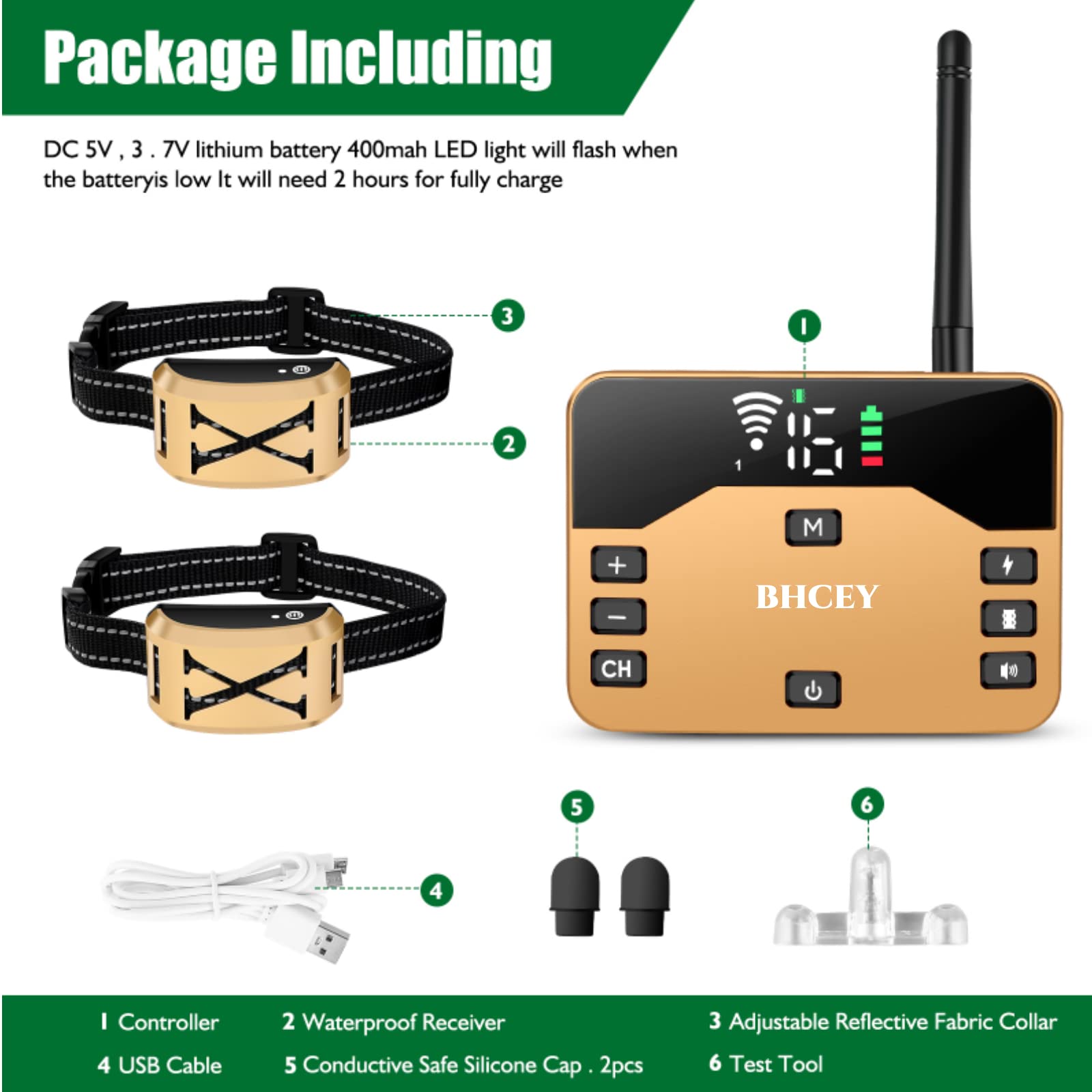 BHCEY Wireless Dog Fence,Electric Dog Fence Wireless System & Training Collar,2-in-1 Wireless Safe Dog Boundary,Adjustable Pet Containment Fence System,Rechargeable Collar for Dogs