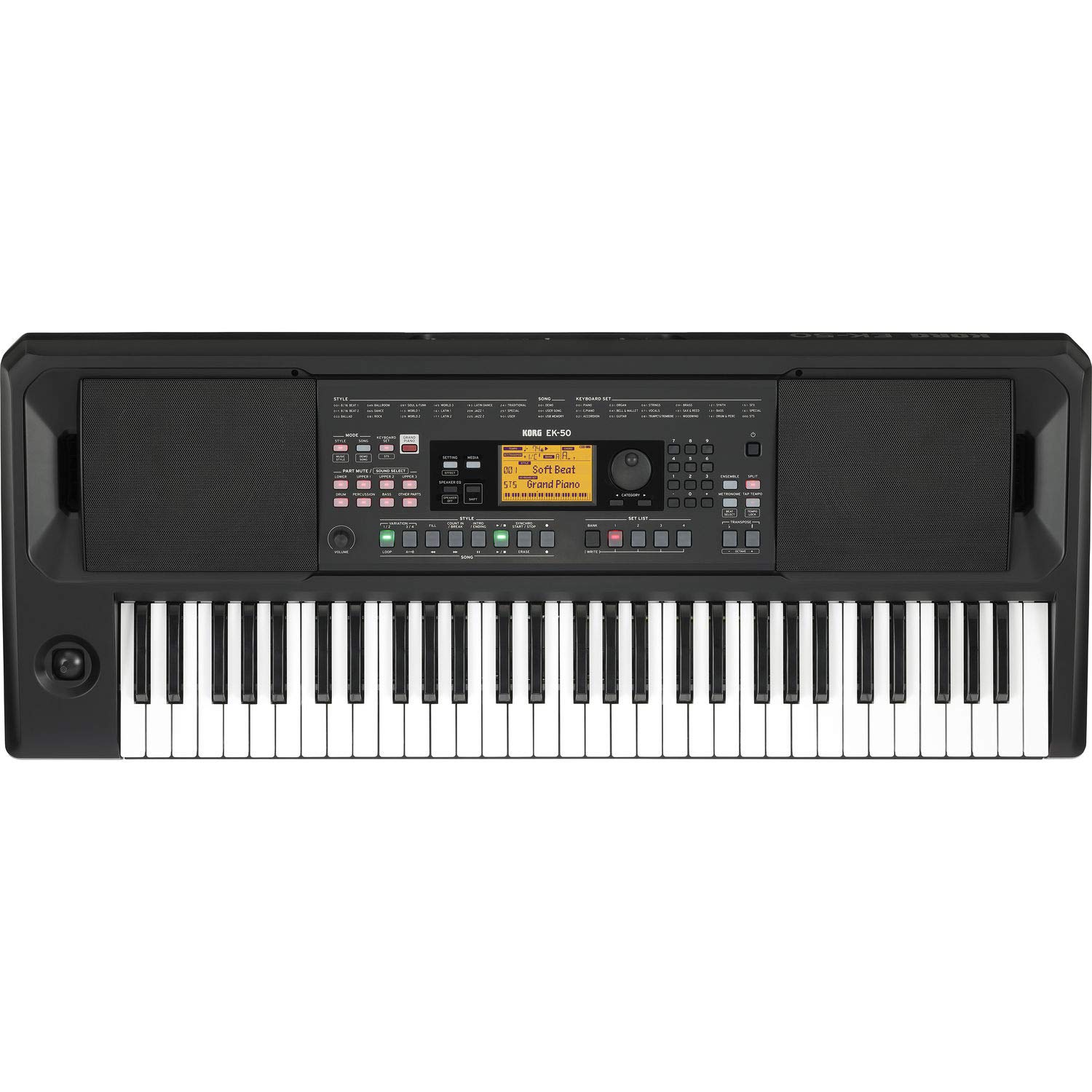 Korg EK-50 61-Key Arranger Entertainer Keyboard (Black), Starter Bundle with Bench, Stand and H&A Studio Headphones
