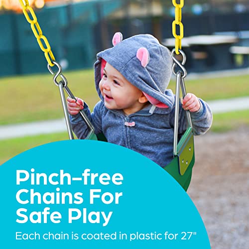 Jungle Gym Kingdom Toddler Swing - Heavy Duty, High Back, Full Bucket Baby Swing Seat with Coated Chains for Outdoor Use - Fully Assembled - Green