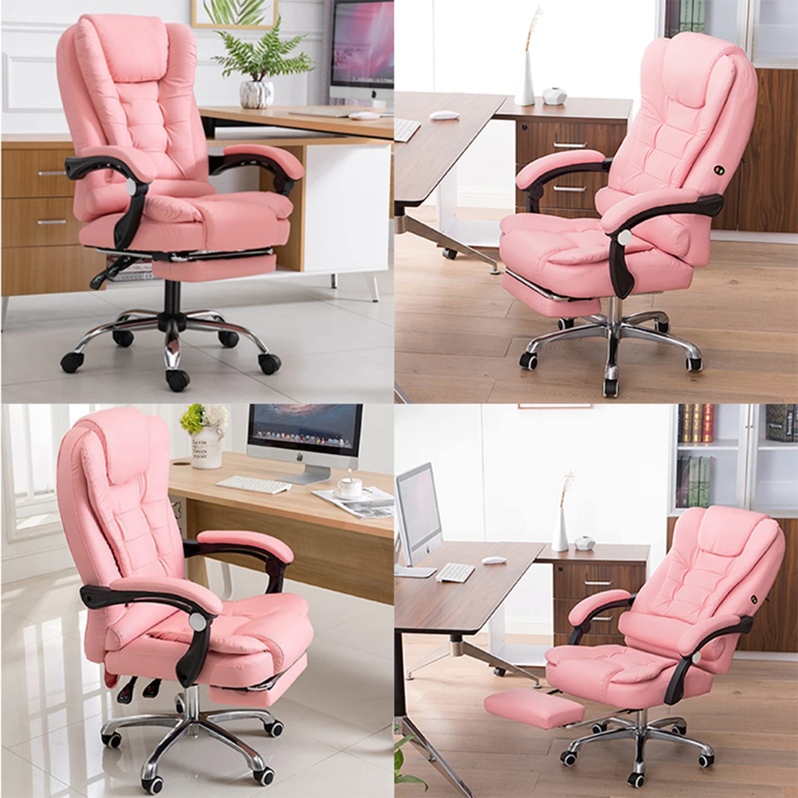 Pink Gaming Chair, Cute Computer Office Chair with footrest Ergonomic Gaming Chair Pink Kawaii Adjustable Swivel Racing Executive Massage Chair with High Backrest Lumbar Support Retractable Footrest