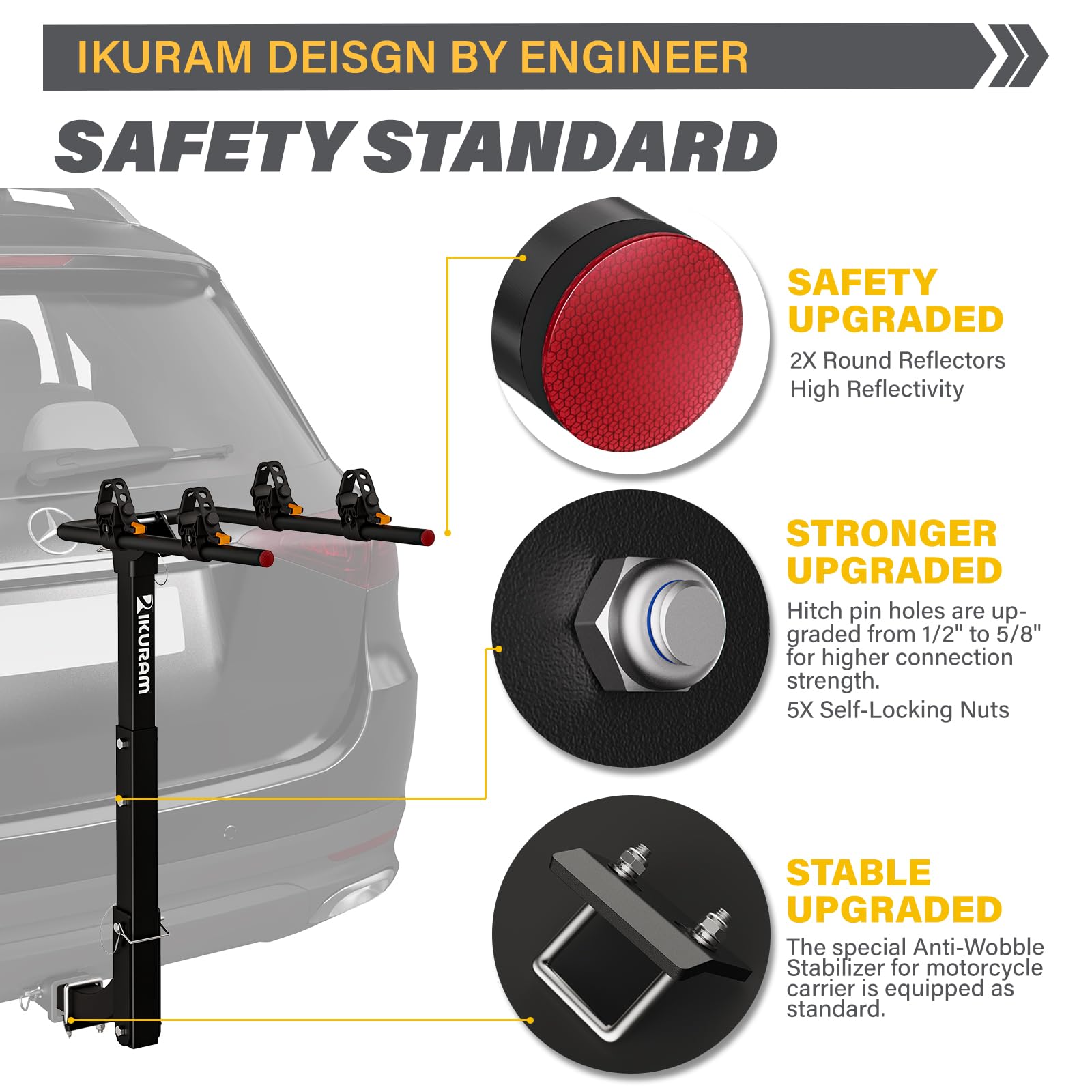 IKURAM R 2 Bike Rack Bicycle Carrier Racks Hitch Mount Double Foldable Rack for Cars Truck SUV Fits 2" Hitch Receiver, Including Anti-Rattle Hitch Tightener