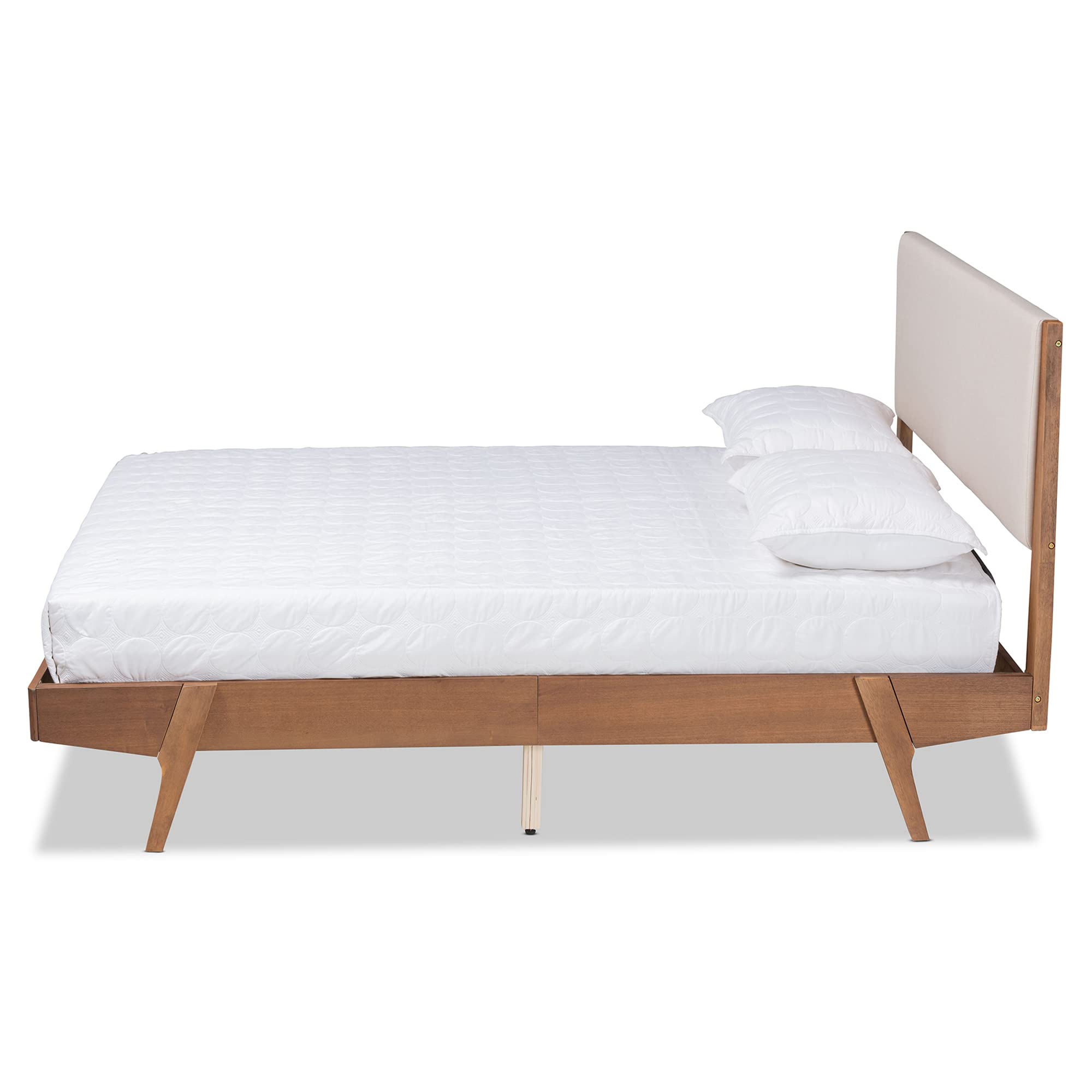 Baxton Studio Senna Beds (Platform), Queen, Beige/Walnut Brown