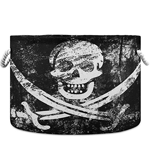 visesunny Collapsible Large Capacity Basket Vintage Skull Pirate Flag Clothes Toy Storage Hamper with Durable Cotton Handles Home Organizer Solution for Bathroom, Bedroom, Nursery, Laundry,Closet