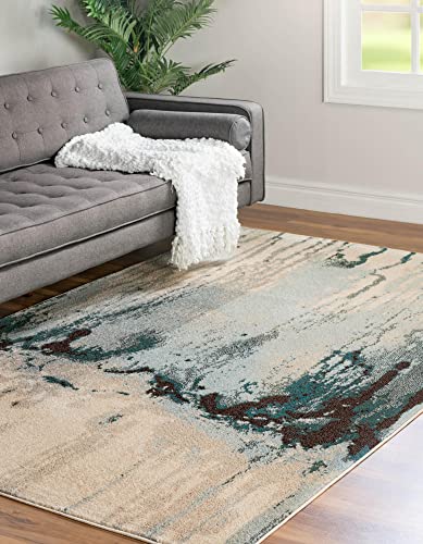 Unique Loom Estrella Collection Modern, Abstract, Watercolor, Contemporary Area Rug, 3 ft 3 in x 5 ft 3 in, Light Blue/Beige