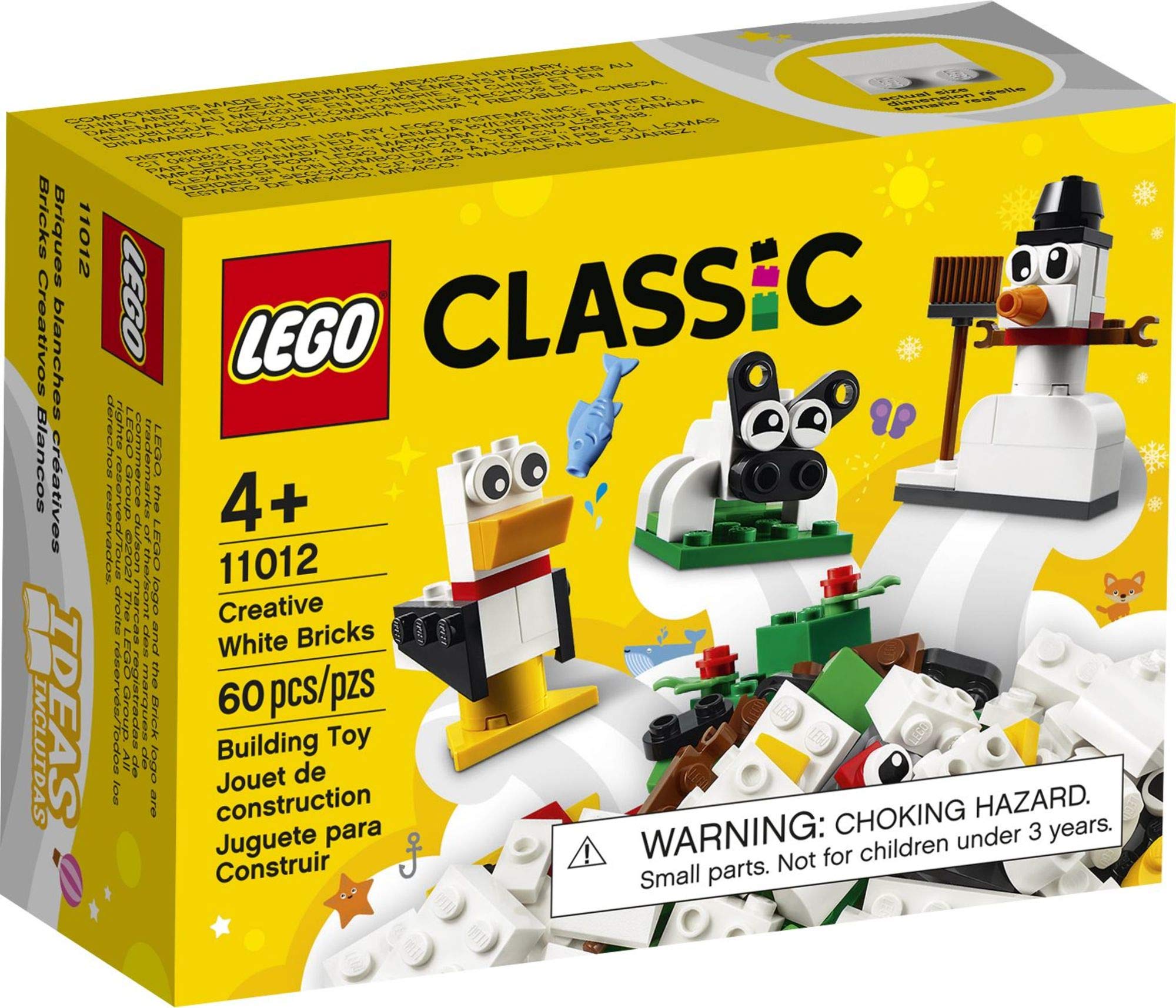 LEGO Classic Creative White Bricks 11012 Building Kit; Toy Building Set for Creative Play with 3 Build Ideas, Including a Snowman, Sheep and Seagull; Great for Kids Aged 4 and Up, New 2021 (60 Pieces)