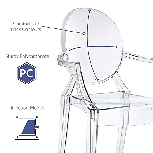 Modway Casper Modern Acrylic Stacking Kitchen and Dining Room Arm Chair in Clear - Fully Assembled