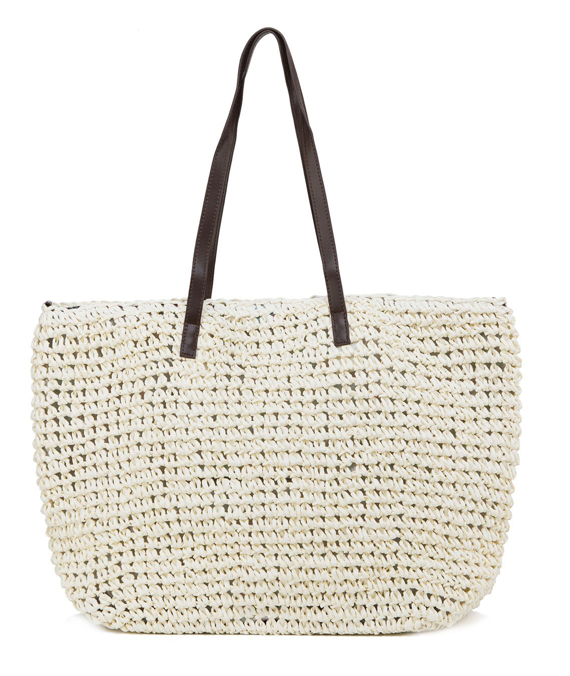 ilishop Women's Classic Woven Straw Tote Summer Beach Weaving Handbag Shoulder Bag (White)