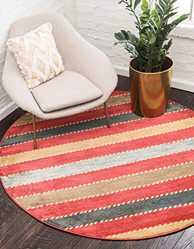 Unique Loom Fars Collection Area Rug - Monterey (8' Round, Multi/ Rust Red)