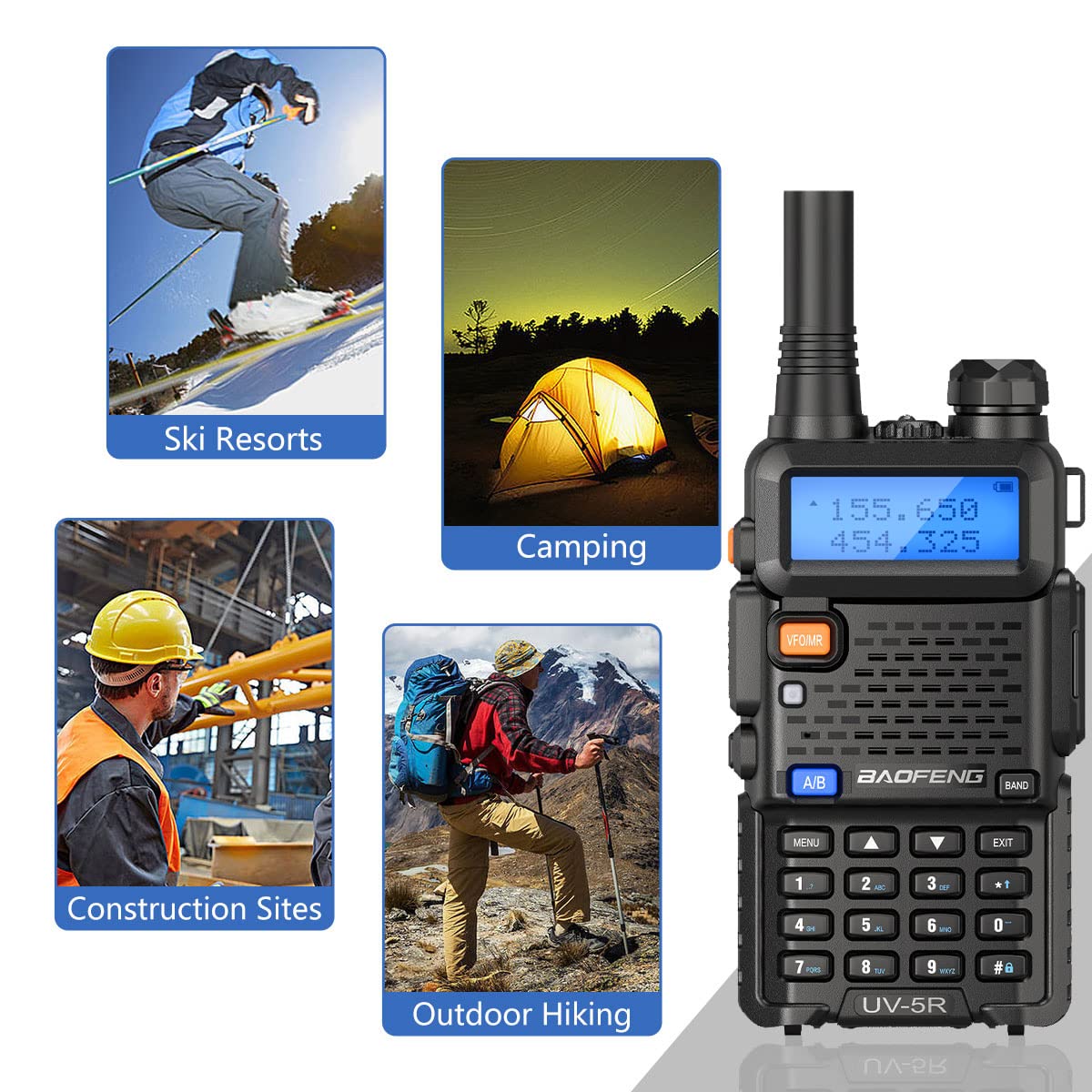 Baofeng UV-5R Ham Radio Handheld Dual Band Long Range Walkie Talkie for Adults Bafeng Portable Radio Two Way Radio Walkie Talkies with Full Set (Black 1Pack)