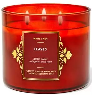 Bath and Body Works White Barn Leaves 3 Wick Candle 14.5 Ounce Golden Autumn Label