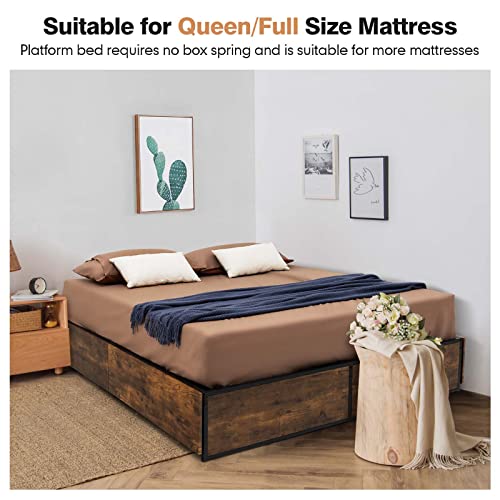 Giantex Queen Size Bed Frame with 4 Drawers, Industrial Metal Platform Bed Frame with Footboard, Reserved Holes for DIY Headboard, Heavy-Duty Mattress Foundation, No Box Spring Needed, Easy Assembly