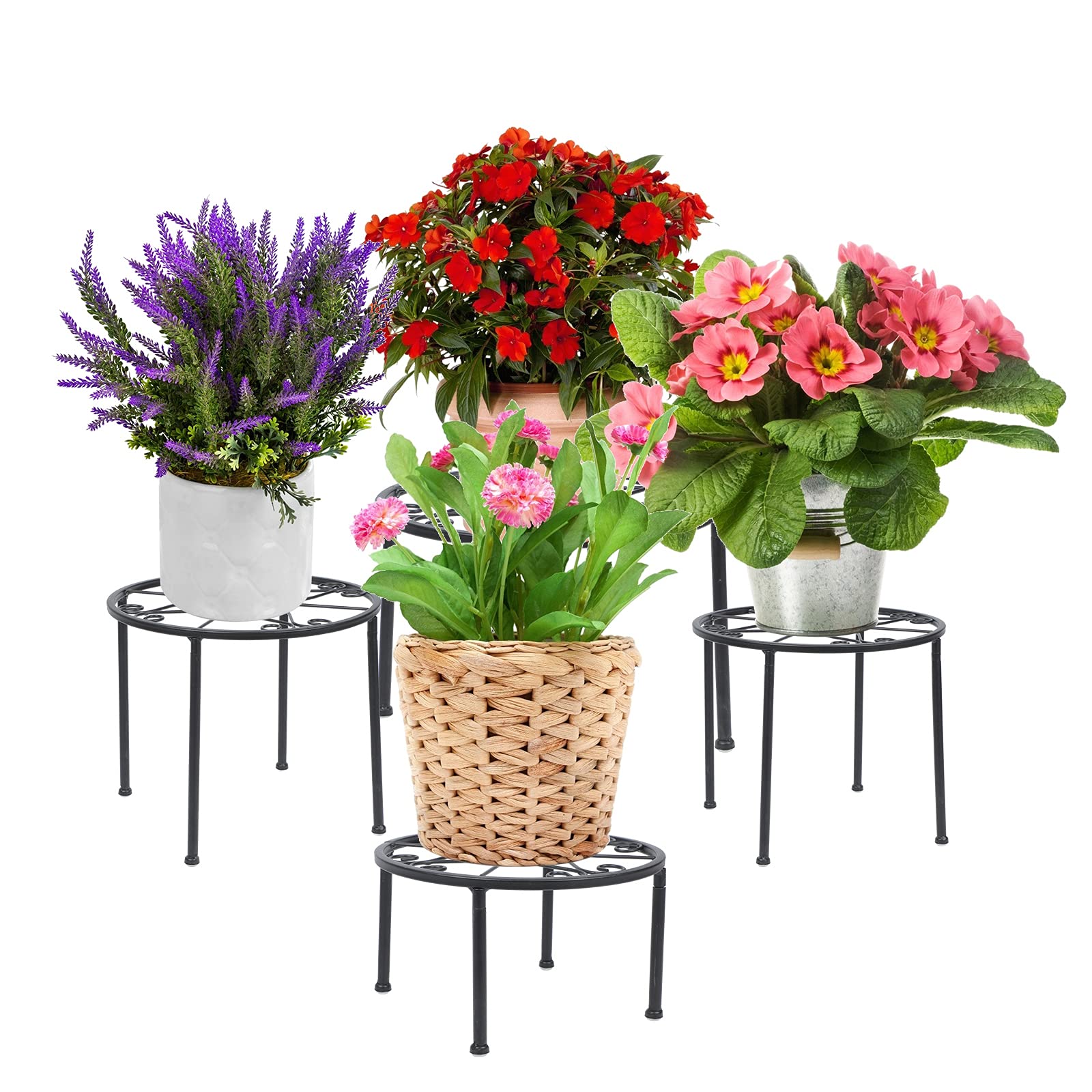 CADANI 4-Pack Decent Metal Plant Stands, Anti-Rust Iron Flower Pot Stand, Heavy Duty Plant Pot Shelf, Decoration Racks for Home Indoor and Outdoor