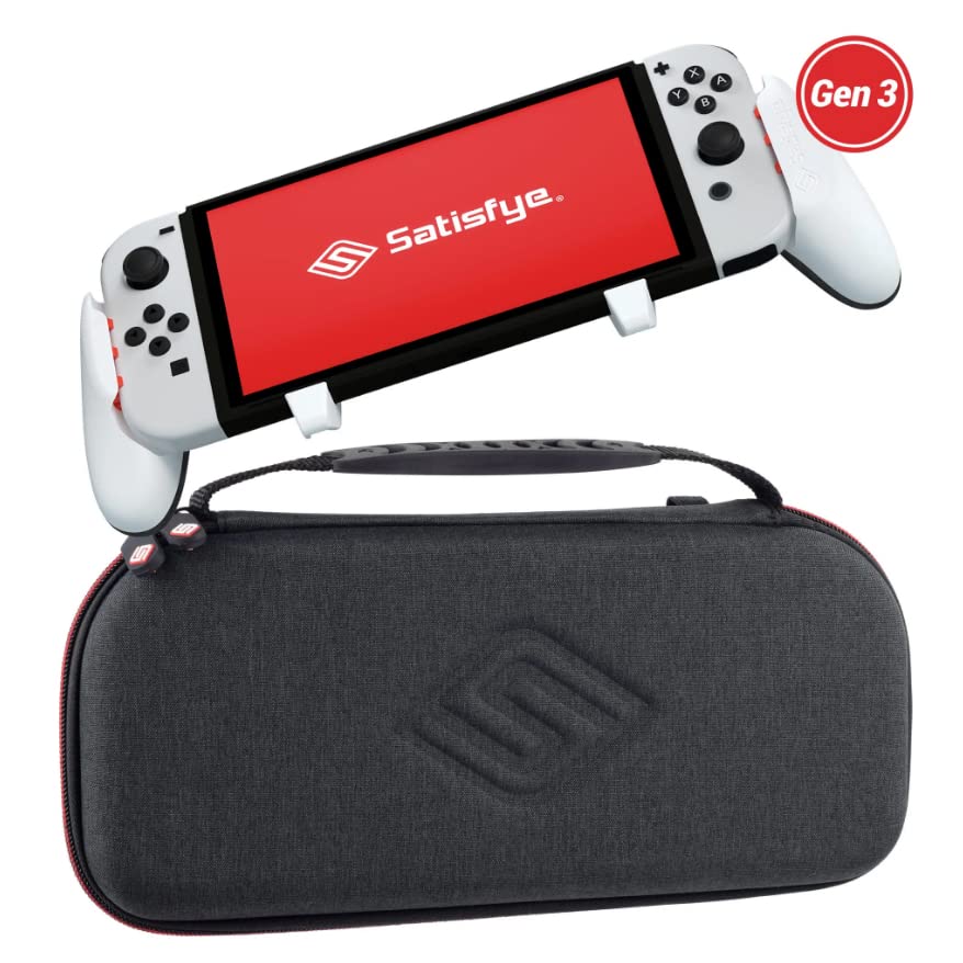 Satisfye β ZenGrip Pro Gen 3 OLED Slim Bundle, Accessories Compatible with Nintendo Switch - The Bundle includes: White Grip, Slim Case (WHITE)