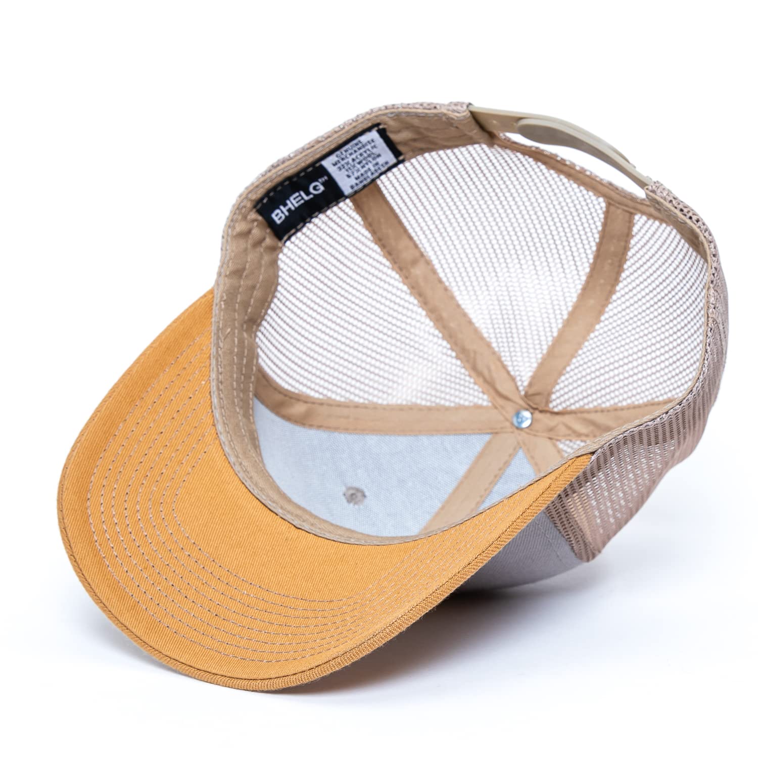 BHELG Evergreen State Washington Patched Trucker Hat for Camping, Hiking, Fishing Khaki