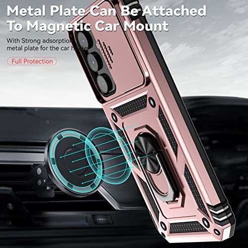 MLDWH Samsung Galaxy A54 5G Case with Stand Kickstand Ring and Camera Cover with Screen Protector [2 Pack], Heavy Duty Military Grade Shockproof Protective Cover for Samsung Galaxy A54 5G (Rose Gold)