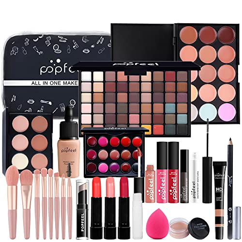 KARUIZI Makeup Kit All-in-one Makeup Gift Set for Women Full Kit, Eyeshadow Palette, Lip Gloss Set, Lipstick, Blush, Foundation, Concealer, Mascara, Eyebrow Pencil,Include Brush Set (KIT019)