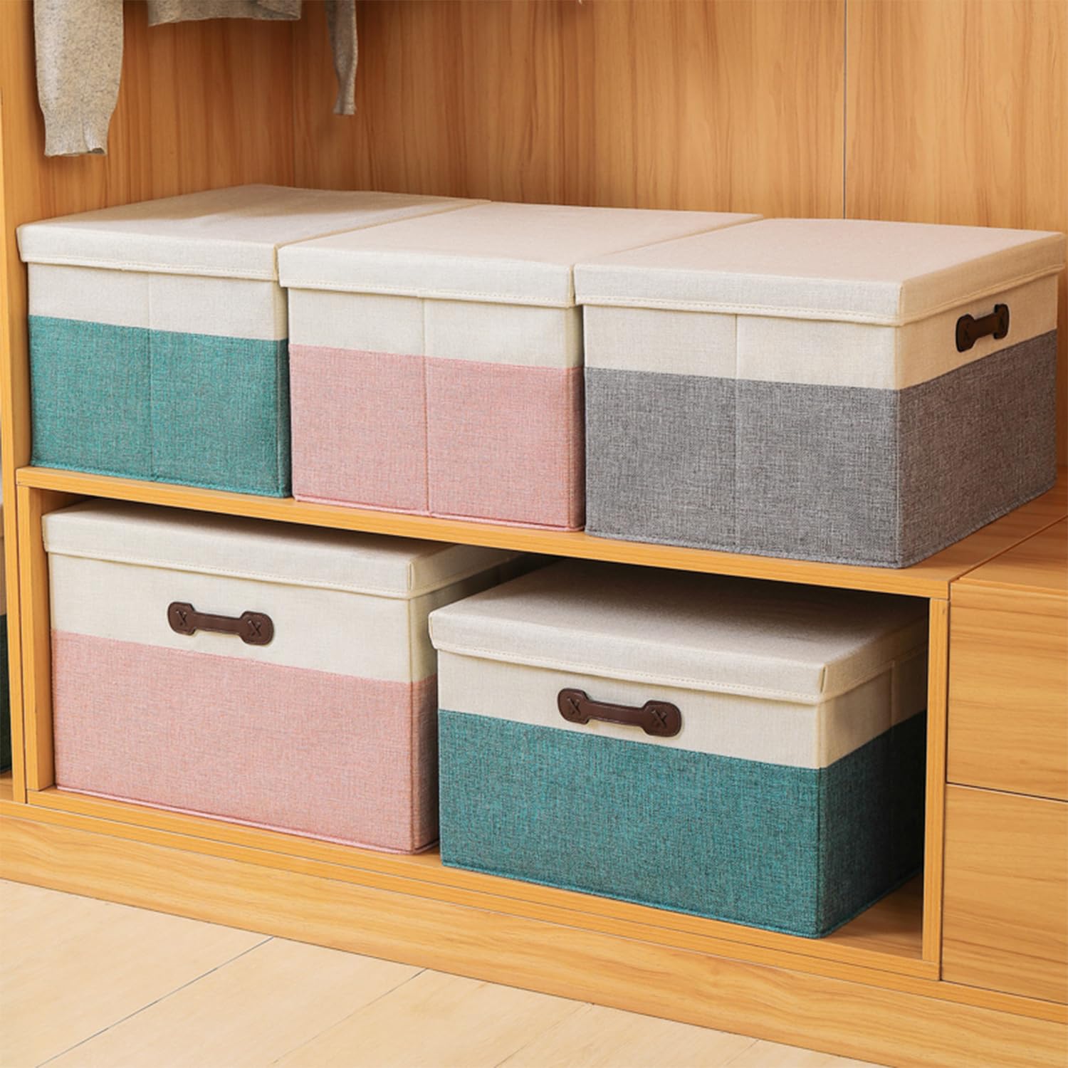 D.DUO Closet Organizers and Storage, Cube Storage Organizer for Organizing clothes, Books, and Others,Storage Bins With Lids (Pink, XL (45L 18 * 14.2 * 11))