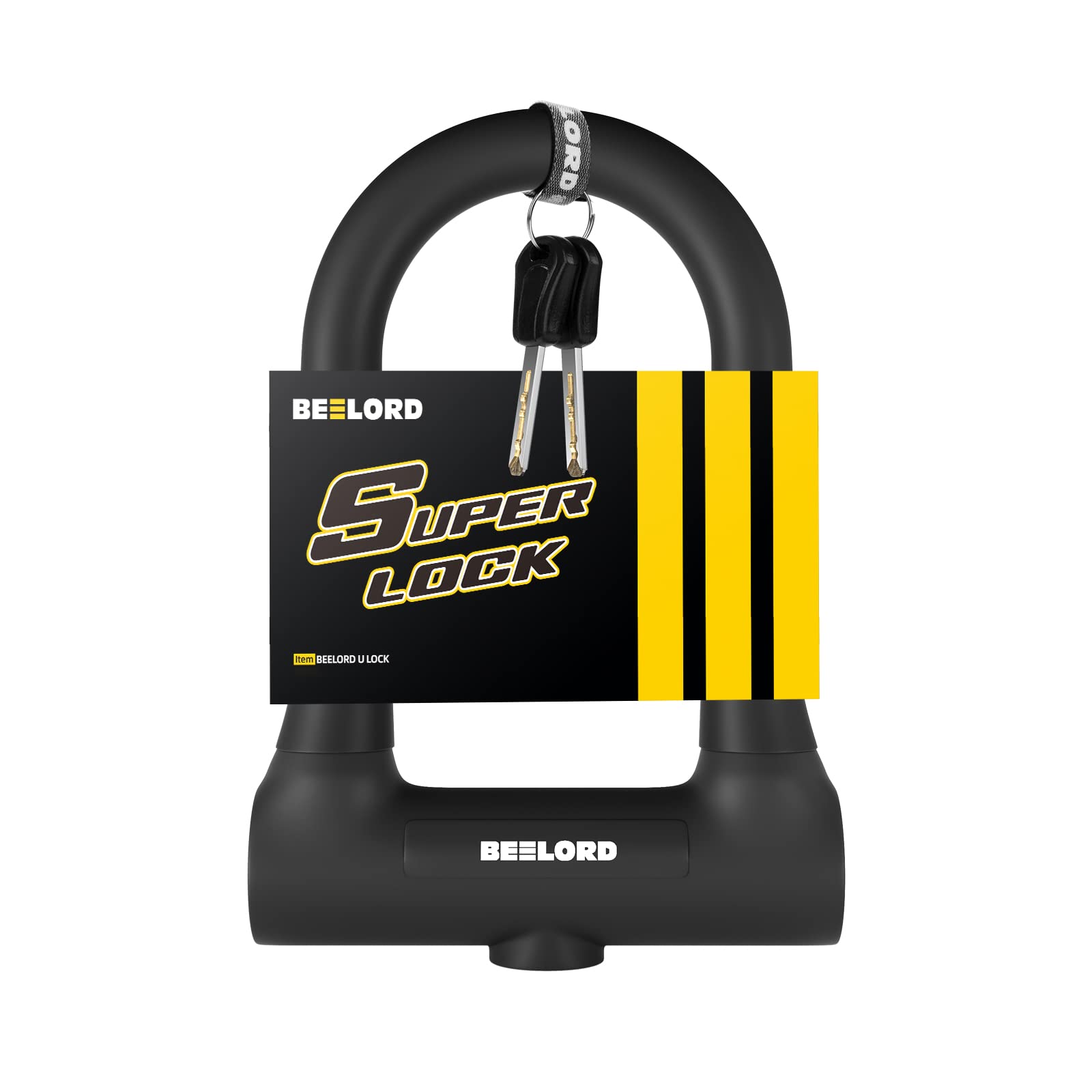 BEELORD Bike U-Lock, Heavy Duty Anti-Theft Bicycle U Lock, 18mm Shackle with Keys, Security Lock for Bicycles, E-Bikes, Scooters