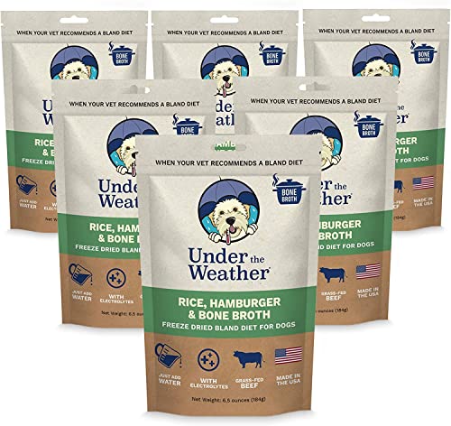 Under the Weather Easy to Digest Bland Dog Food Diet for Sick Dogs | Contains Electrolytes | Gluten Free, Freeze Dried 100% Human Grade Meats | 6 Pack - Rice, Hamburger & Bone Broth