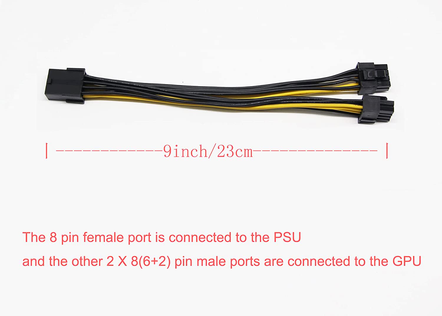 Sruixin Pcie Splitter,GPU VGA 8 Pin to Dual 8 Pin (6+2) Mining Graphics Card Extension Power Cable 9 Inches (6 Pack)