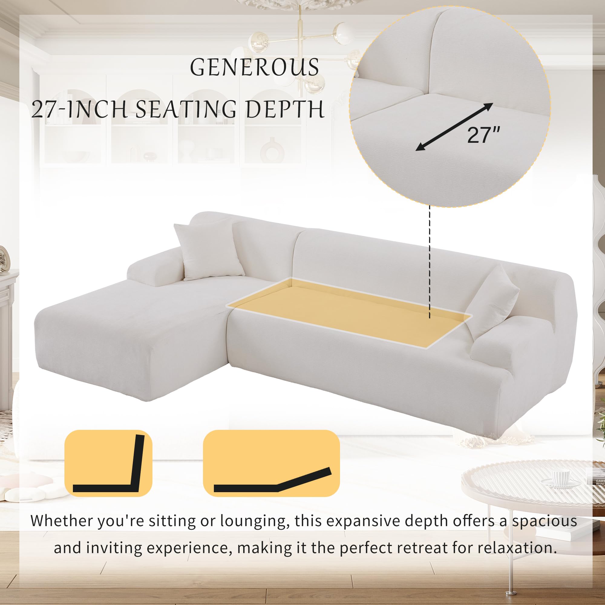 Merax L-Shaped Large Sofa Couch, 2 Piece Free Combination, Modern Modular Sectional Corner Sofa with 2 Pillows and High-Density Foam for Living Room, Bedroom, Salon, Beige