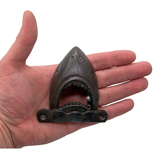 Cast Iron Shark Head Bottle Openers, Wall Mounted, Nautical Bar Décor, Set of 2, 3.5 Inches