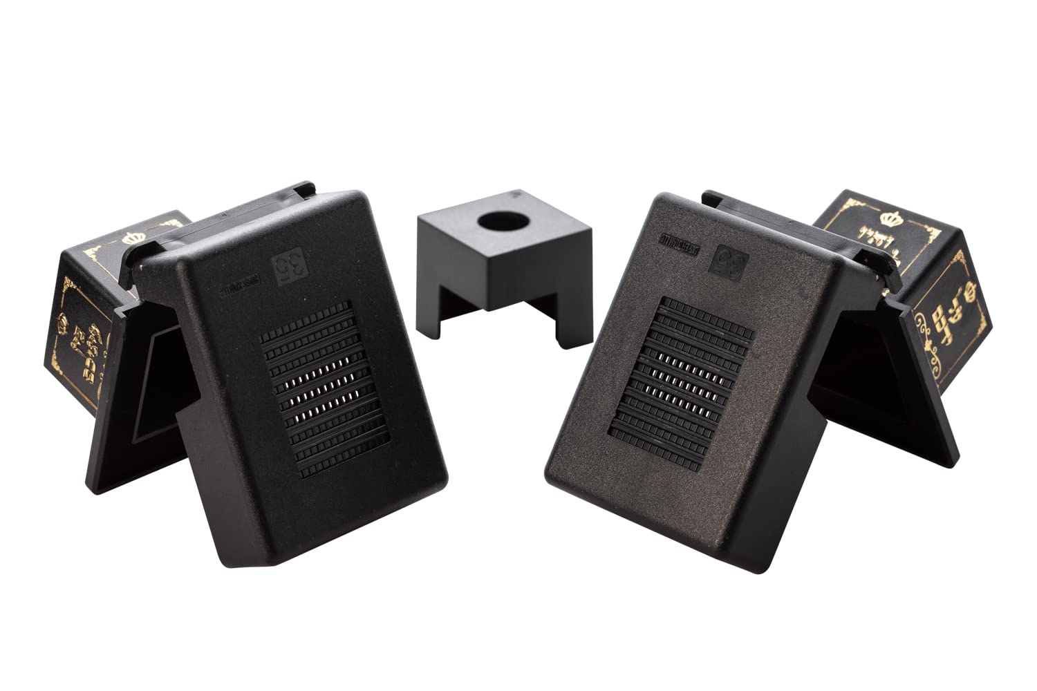 Plastic Tefillin Boxes Case Cover with metal plate on top set of 2 Shel Rosh And Shel Yad For Righty (Black And Gold Rabbeinu Tam, 35)