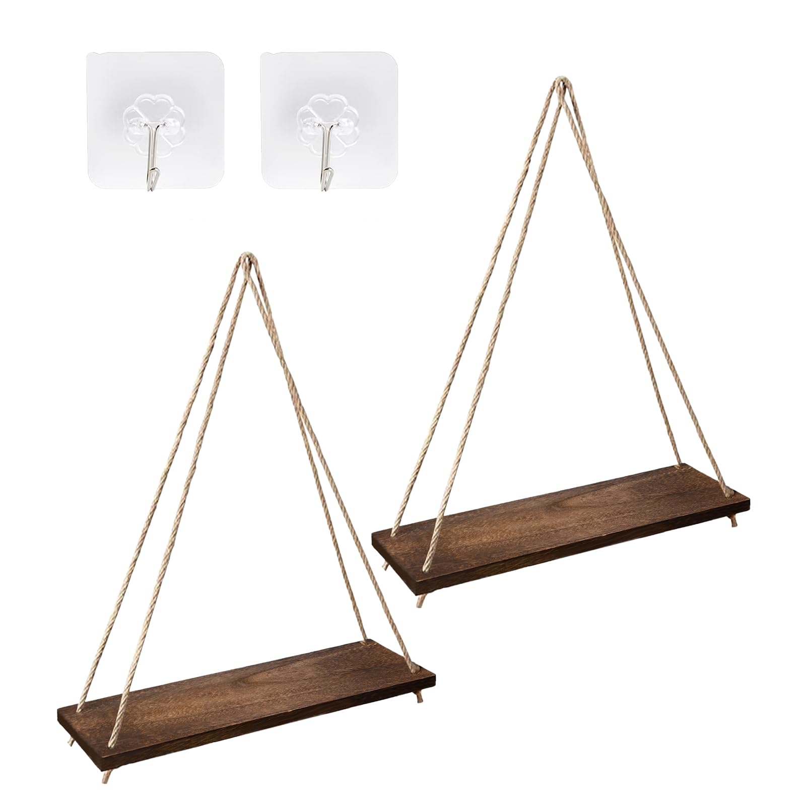Chihutown Wood Hanging Shelves for Wall, Wall Hanging Shelf, Window Plant Shelves, Floating Wall Shelves for Living Room Bedroom Bathroom Kitchen (Dark Brown)