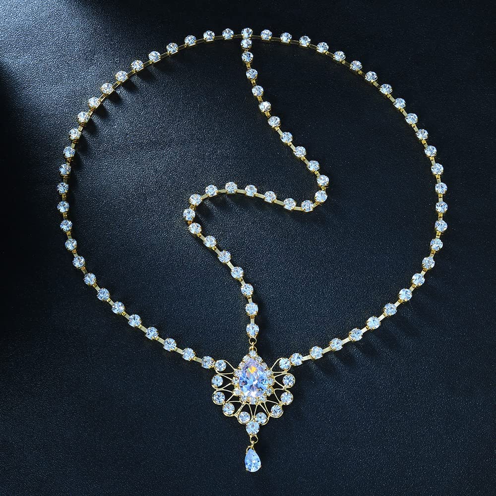StoneFans Forehead Rhinestone Head Chain Headpiece for Women Boho Crystal Wedding Drop Hair Chain Jewelry Bride