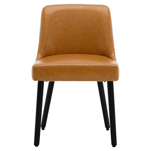 MINCETA Dining Chair,Morden Wood Leg Upholstered Kitchen Chair Set of 2,PU in Brown