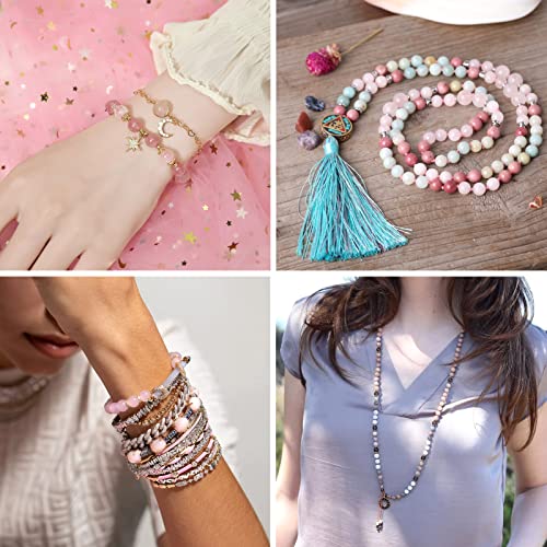 Cheriswelry Box of 8mm Gemstone Beads Bracelet Making Kit with Natural Mixed Stone Beads Rhinestone Spacer Beads Alloy Pendants Elastic Thread Jump Ring for Jewelry Making Crafts (254Pcs/Box)