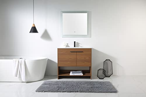Bathroom Vanity with Integrated Ceramic Sink - Bathroom Vanity with Sink & Modern Knob Design - Bathroom Vanities with Sturdy Marble Top & Soft Closing Doors (36 Inch) Walnut