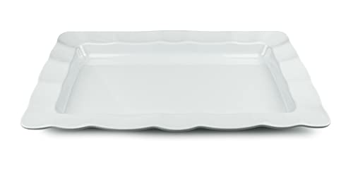 Extreme Consumer Products 22" Rectangular Melamine Scalloped Serving Platter │Outdoor Dining and Patio Parties │Shatterproof and Dishwasher Safe - White