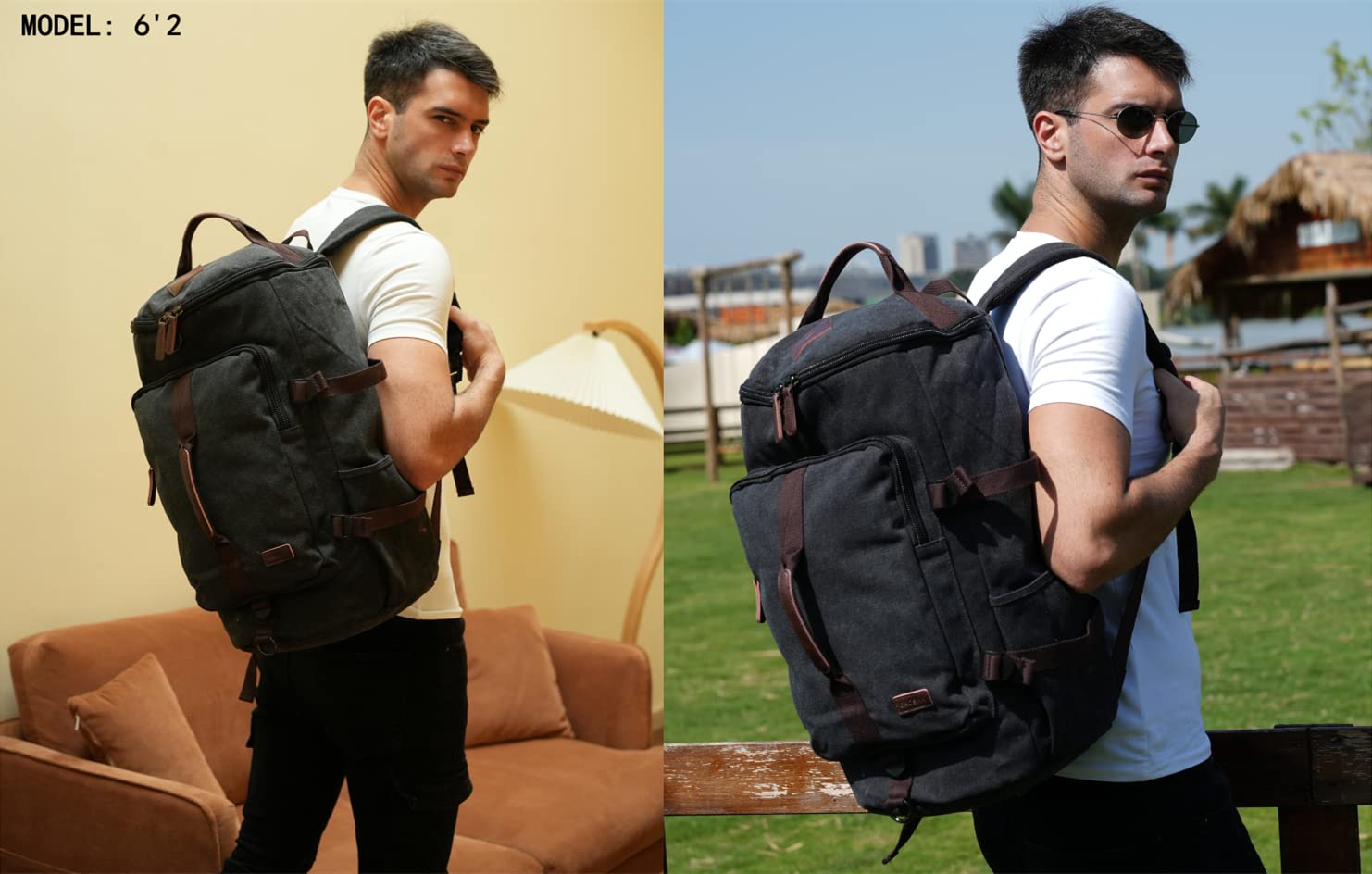 BAOSHA Canvas Weekender Travel Duffel Backpack Hybrid Hiking Rucksack Laptop Backpack for Outdoor Sports Gym HB-26(Grey)