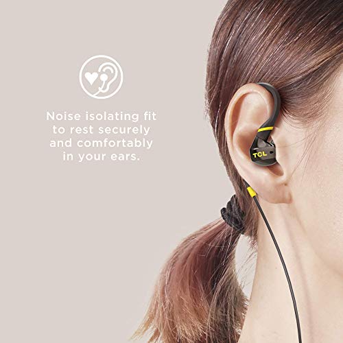 TCL Actv100 in-Ear Earbuds Active Noise Isolating Wired Secure Fit Sweatproof Headphones with Built-in Mic – Black